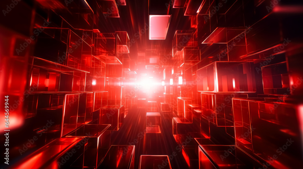 Abstract futuristic background with geometric red cubes and lights ...