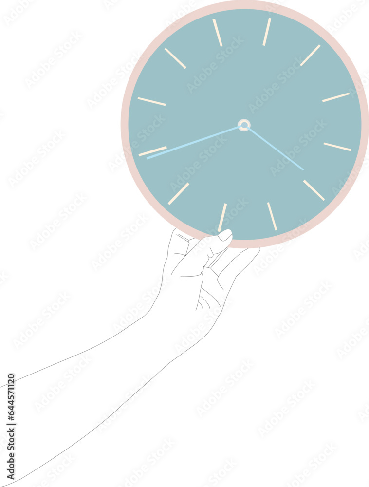 one line drawing hand holding watch and outline vector on white ...
