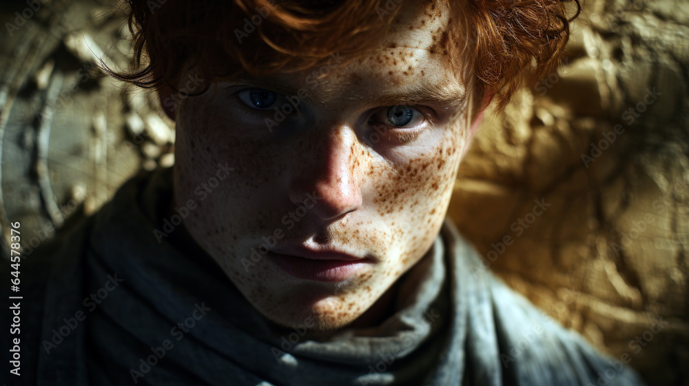 man with freckles, captured using gobo lighting Stock Photo | Adobe Stock