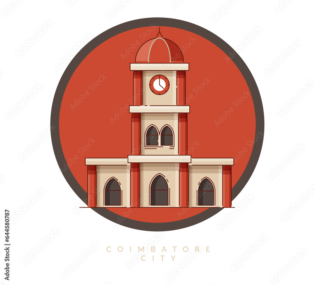 Coimbatore City - Clock Tower - Icon Illustration Stock Vector | Adobe ...