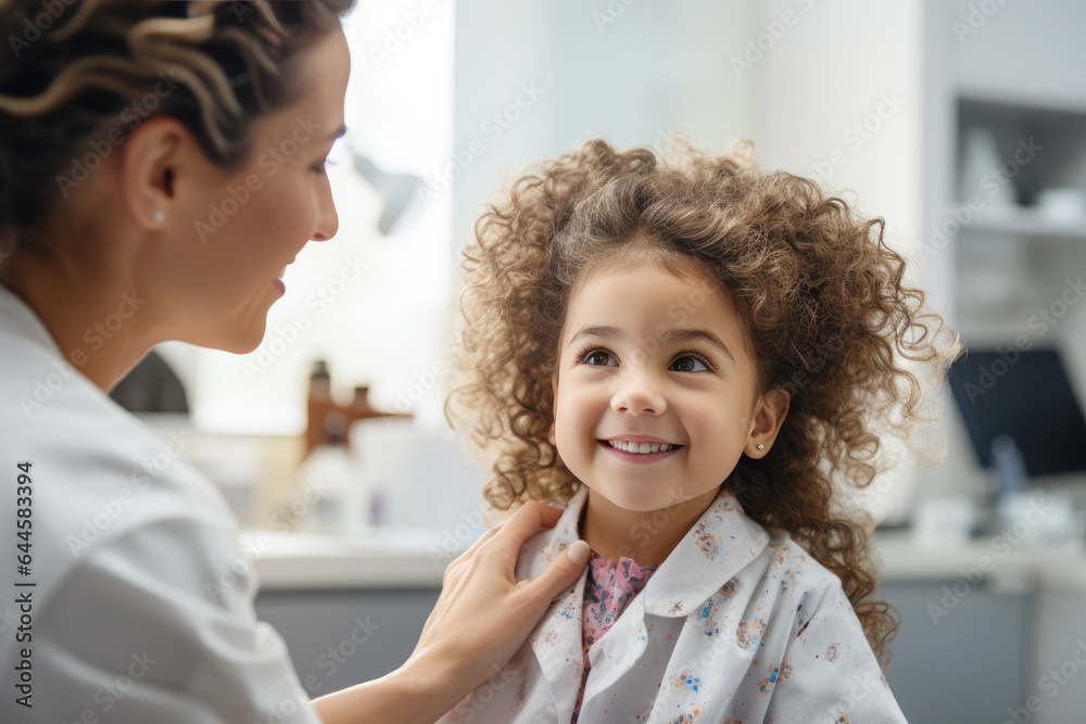 Female doctor examining latin hispanic child patient in hospital ...