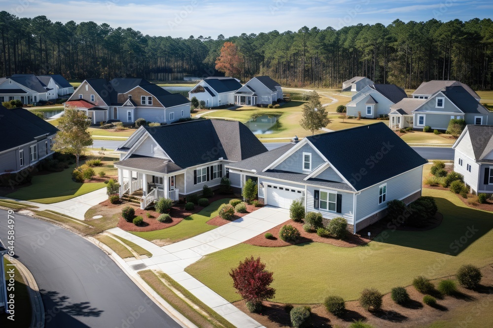 Aerial view of suburban neighborhood with single family houses in ...