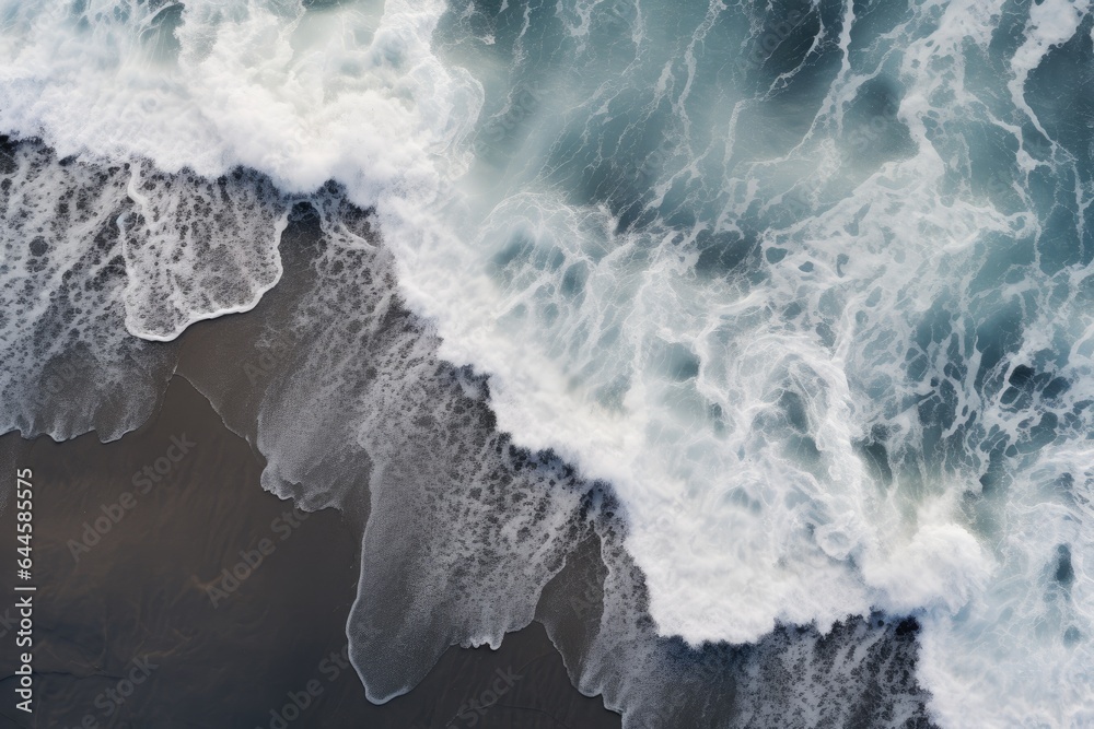 Aerial view of ocean waves breaking on the beach. Top view, Aerial view ...
