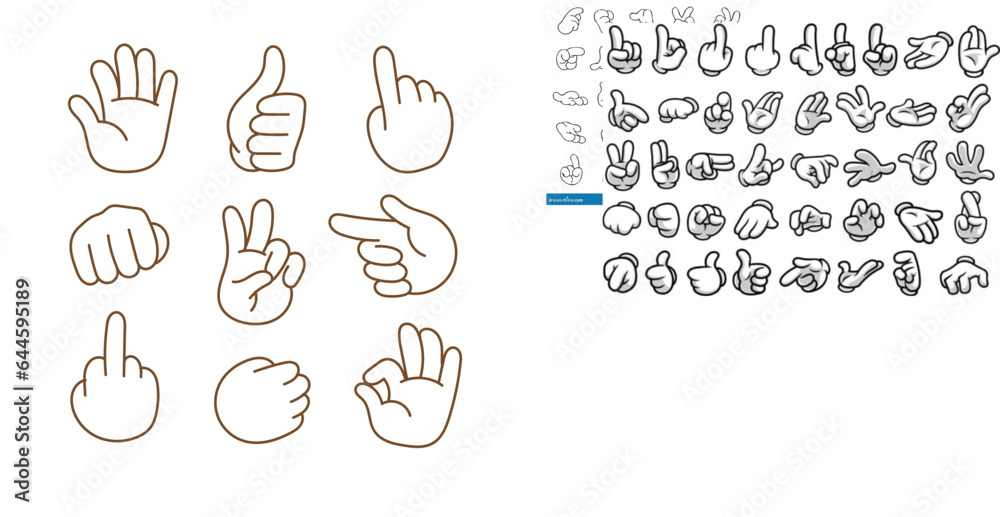 Hands poses. Female hand holding and pointing gestures, fingers crossed, fist, peace and thumb ...