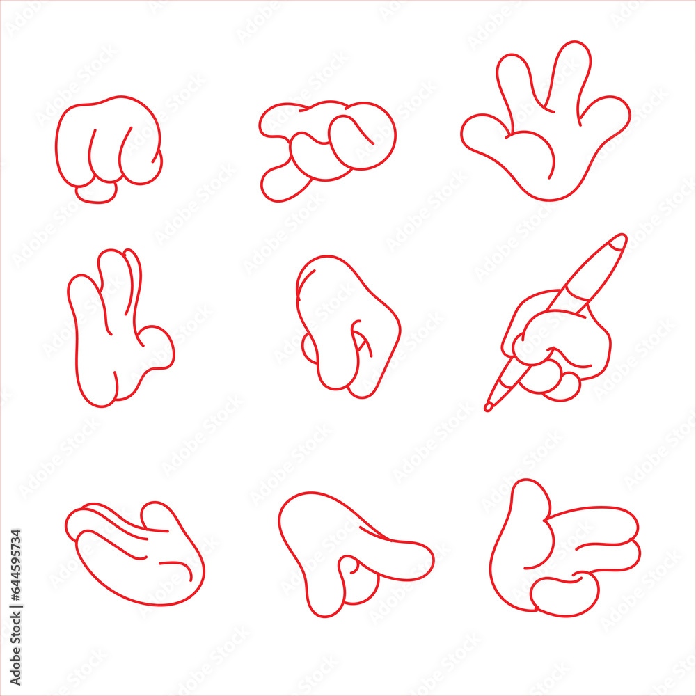 Hands poses. Female hand holding and pointing gestures, fingers crossed, fist, peace and thumb ...