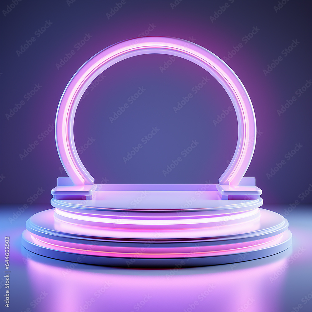 Futuristic cyber stage with 3d neon podium glowing for Product display ...