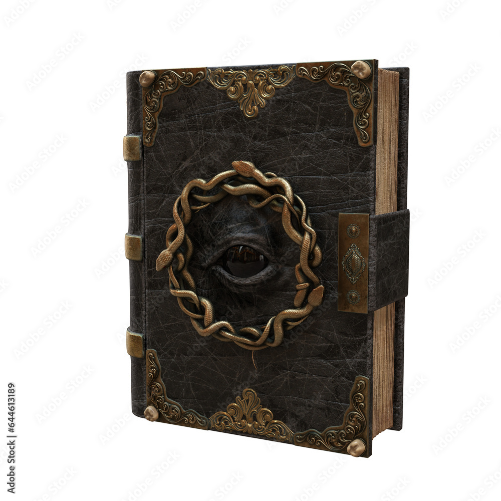 Ancient magic spell book Grimoire with an eye set in the cover ...