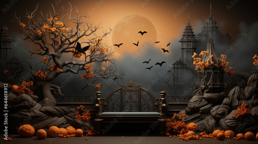 Halloween podium background pumpkin product platform scene display ...