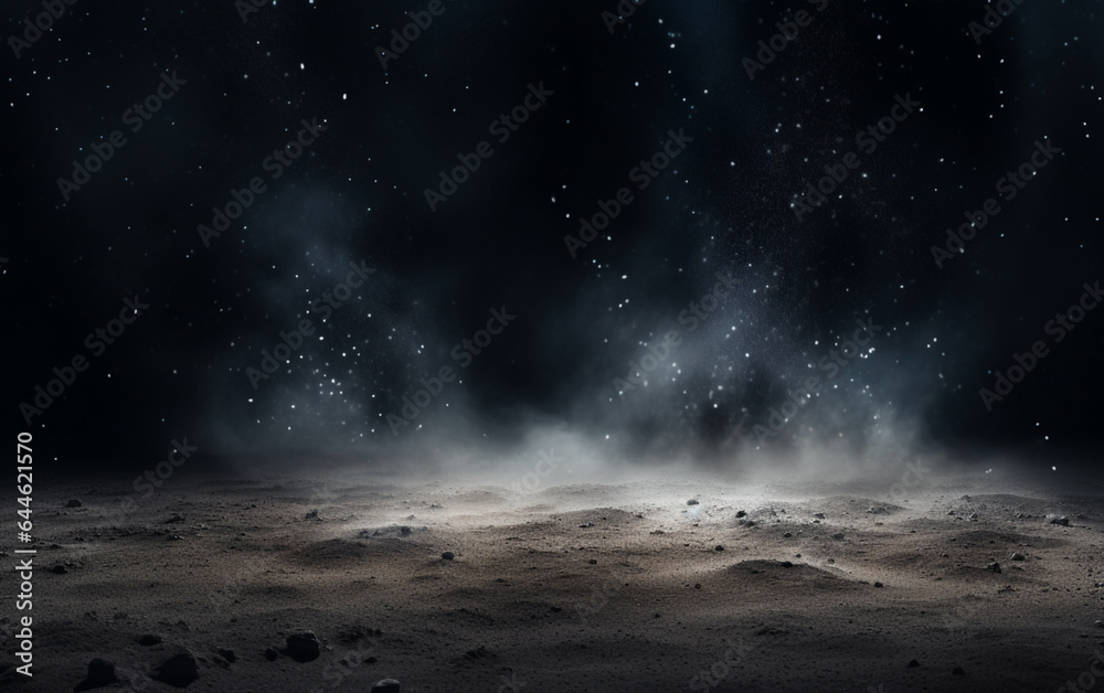 Background flying dust grains in a dark room with a dark dark ...