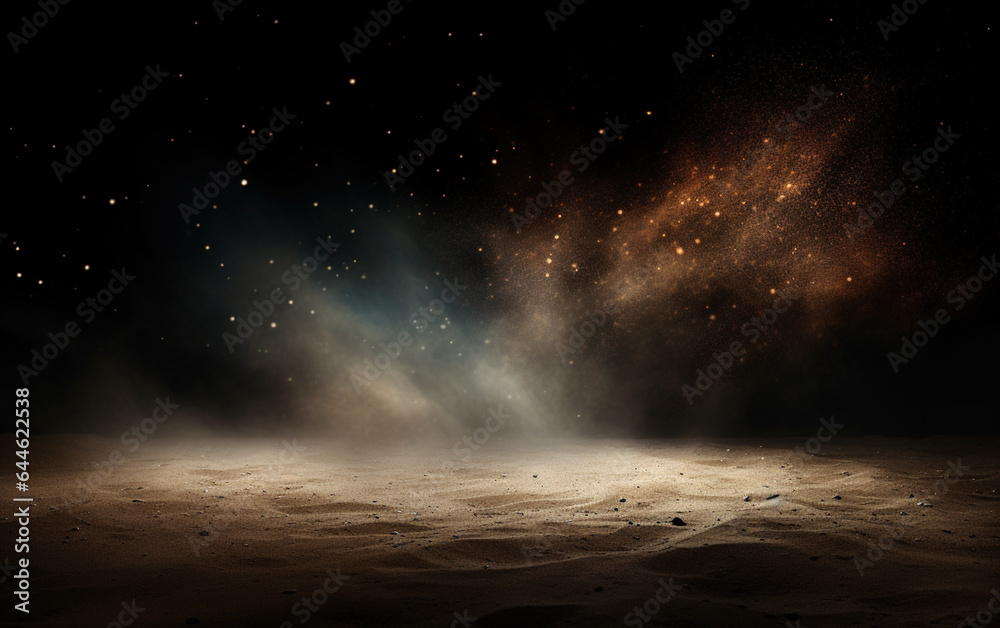 Background flying dust grains in a dark room with a dark dark ...
