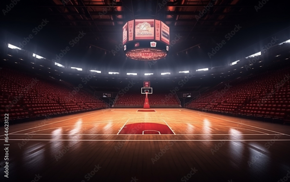 Basketball court with people fan. Sport arena. Photoreal 3d render ...