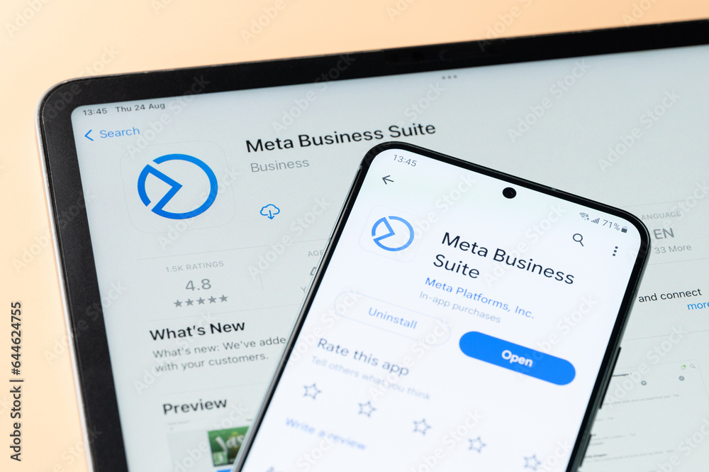 Meta Business suite app on Ipados and google store Stock Photo | Adobe ...