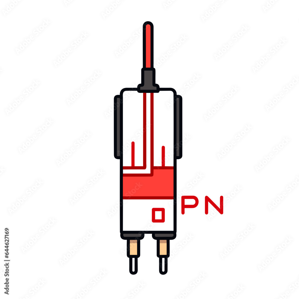 PNP transistor vector icon in minimalistic, black and red line work ...