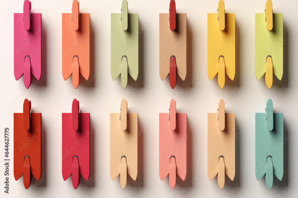Shaded wooden wood pegs with sticky post-it note paper with shadow ...