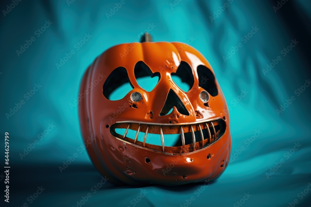 Odd junkyard scrap metal halloween mask in the shape of a Jack-o ...