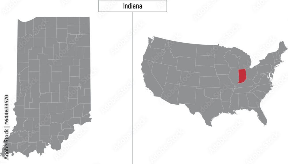 map of Indiana state of United States and location on USA map Stock ...