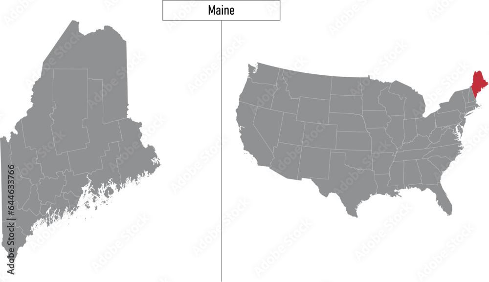 Poster map of Maine state of United States and location on USA map ...