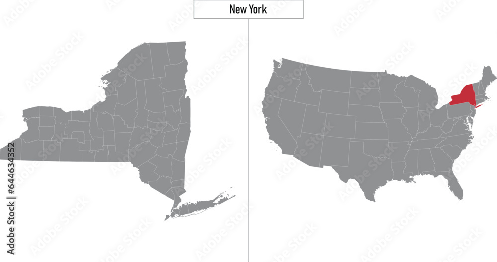 Poster map of New York state of United States and location on USA map ...