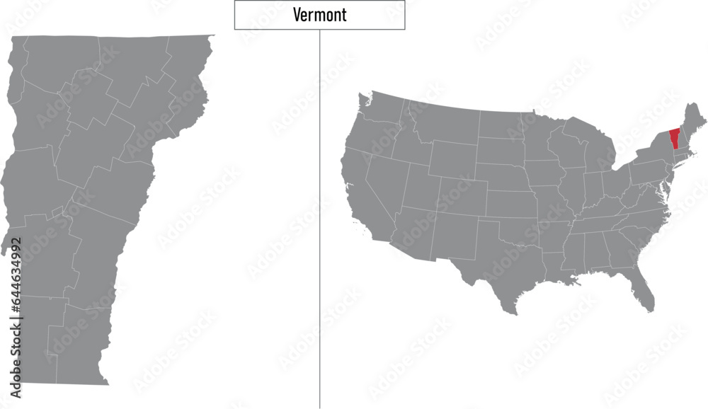 map of Vermont state of United States and location on USA map Stock ...