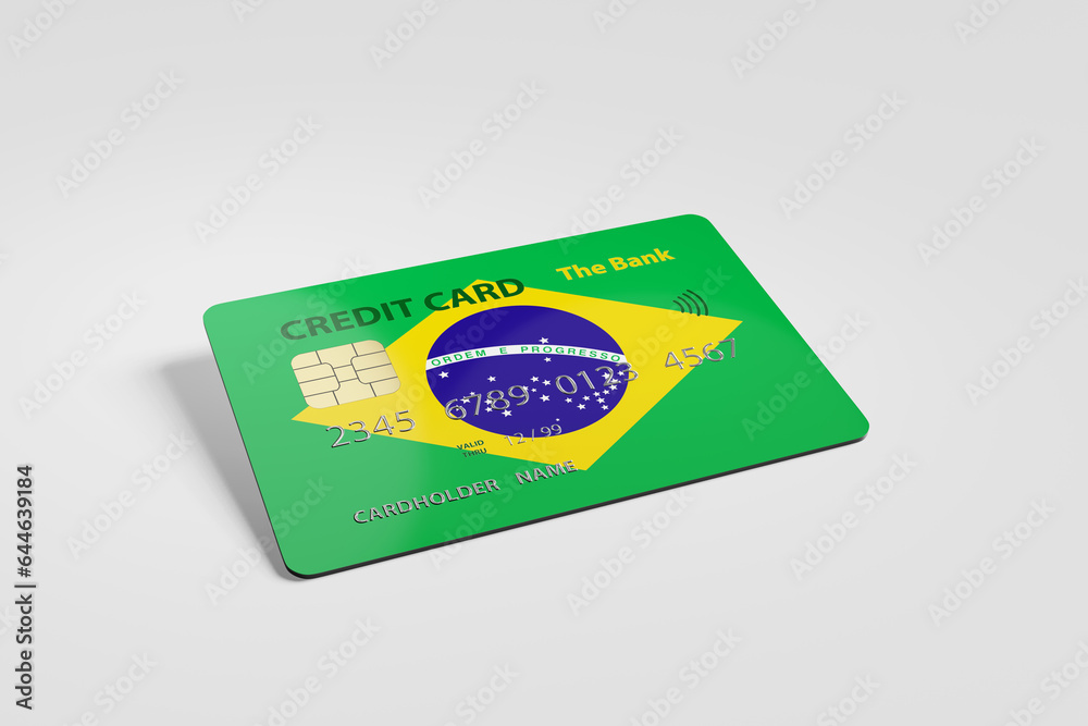 Credit card showing the national flag of Brazil on white background ...