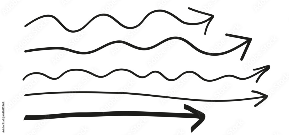 Straight long arrow Vector set of drawn arrows Collection of pointers ...