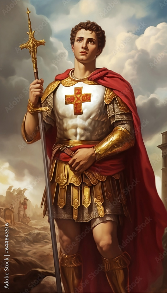 Image of Saint Expedite looking at the sky holding the cross. Devotion ...