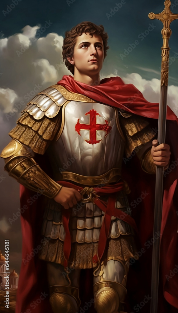 Image of Saint Expedite looking at the sky holding the cross. Devotion ...