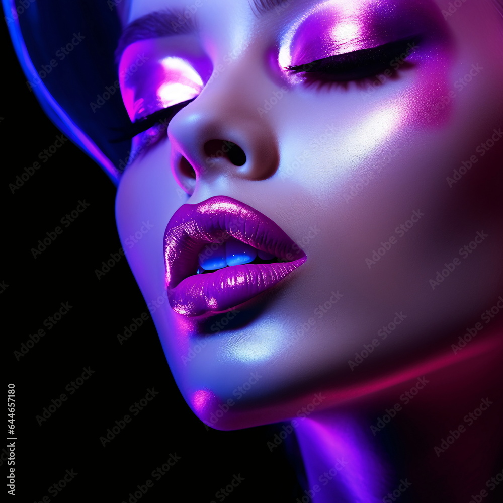 Violet Bioluminescence in Exotic Fashion Photography of Womans Face ...