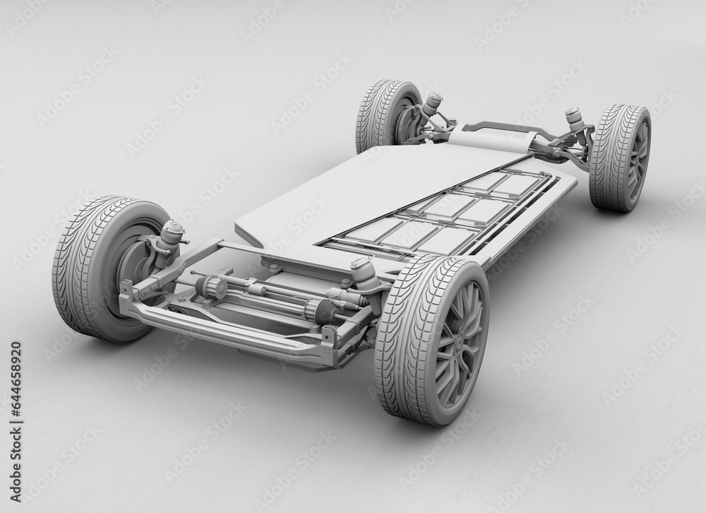 Clay rendering of Electric vehicle Chassis equipped with In-Wheel ...