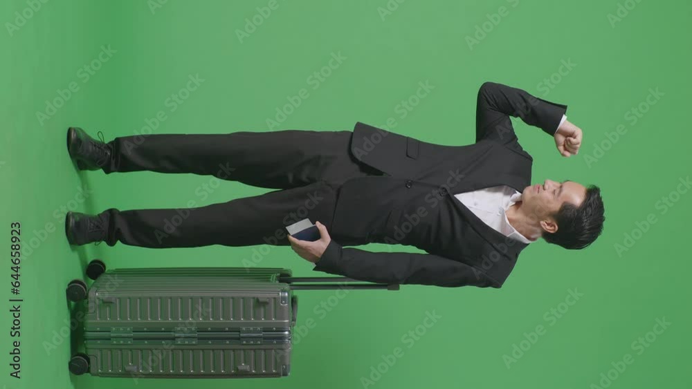 Full Body Of Asian Businessman Traveler With Luggage And Passport ...