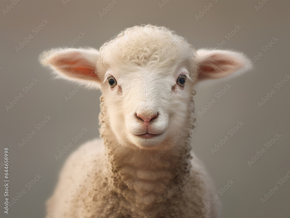 Sheep portrait close-up. Farm animal. White lamb in a studio. Sheep ...