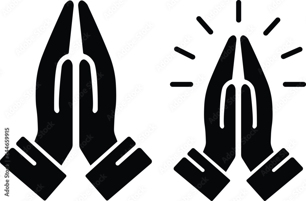Pray icon set . Hands folded in prayer flat icon collection. Outline ...