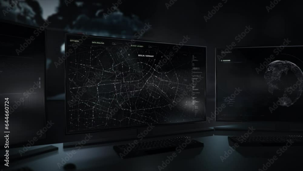 Global Positioning System Connection UI Scans Map Of City To Mark ...