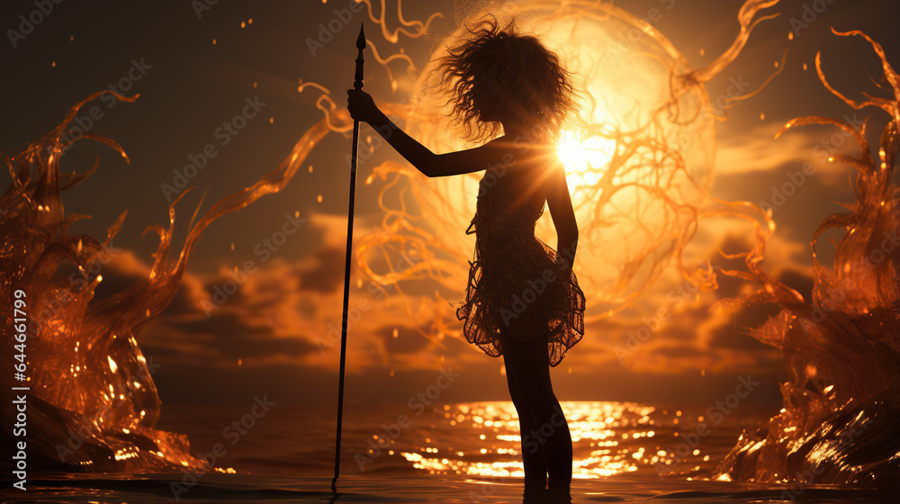 A young preteen wildling girl with unkempt hair holds a spear and ...