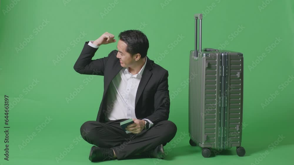 Full Body Of Asian Businessman Traveler With Luggage And Passport ...