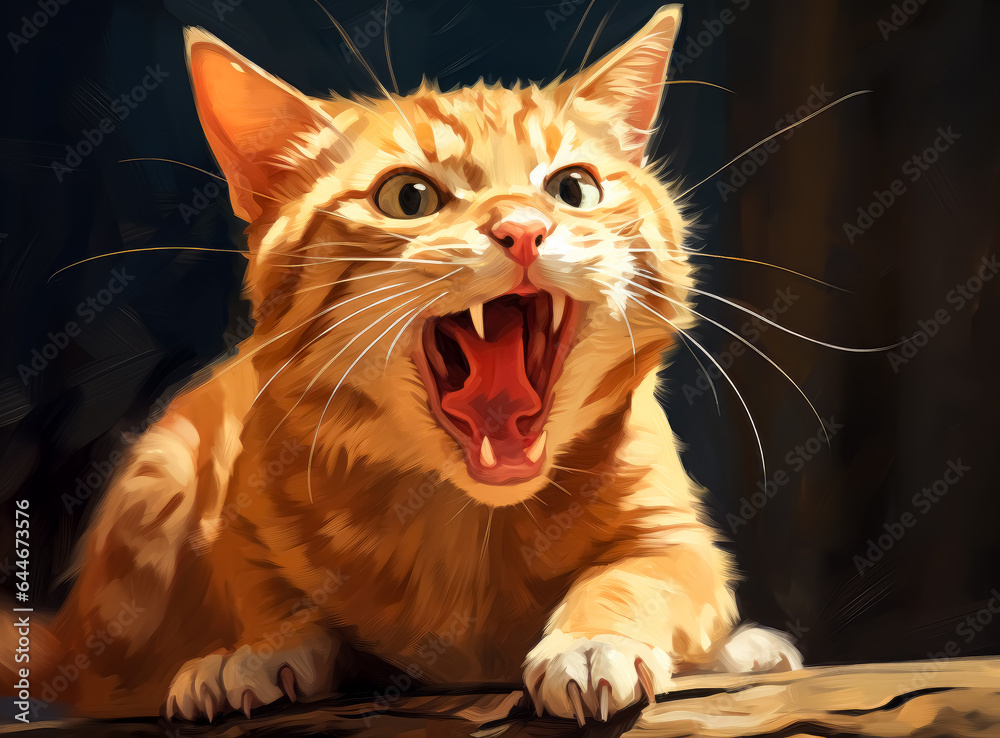 Angry orange cat screaming with its mouth wide open. Angry kitten ferociously hissing. Stock ...