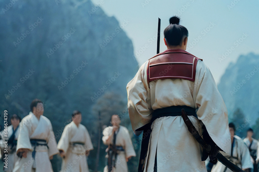 A skilled samurai stands calmly as he prepares to fight his enemies. A ...