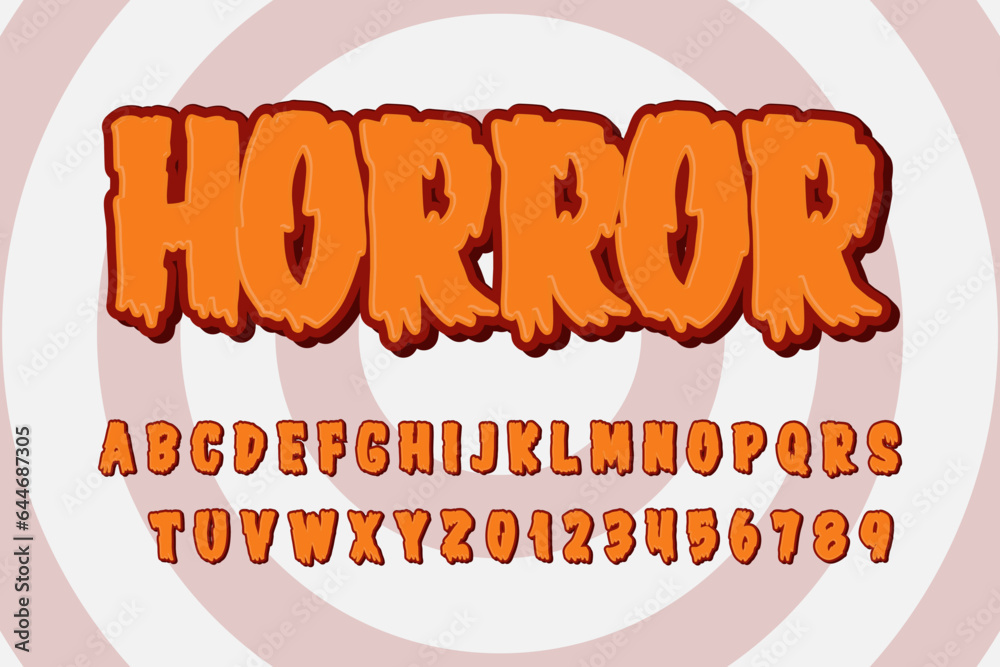 Horror font alphabets 3D style text effect typography vector template ...