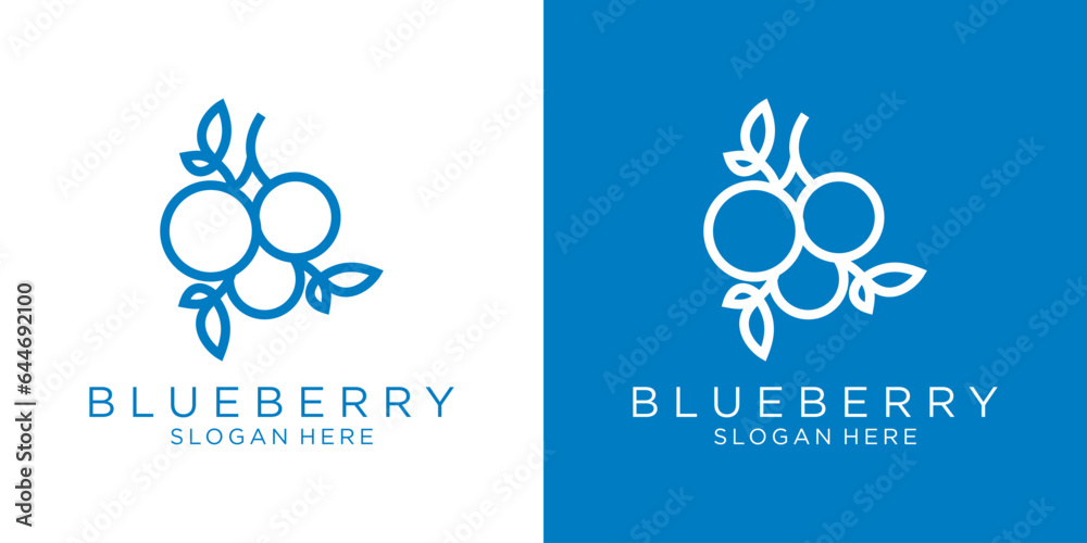 Blueberries logo. Art line. Blueberry logo in line design style ...