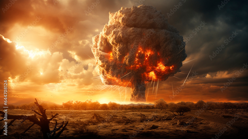 nuclear explosion, a distant view, images of an apocalyptic scene from ...