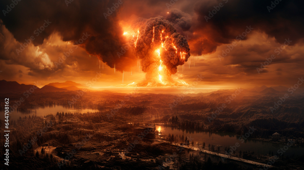 nuclear explosion, a distant view, images of an apocalyptic scene from ...