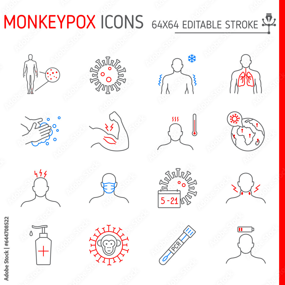 Monkeypox virus line icon set, medical vector collection, logo ...