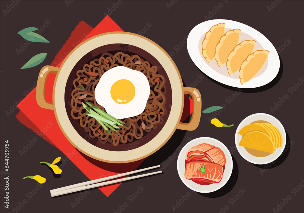 짜장면 일러스트 Stock Vector | Adobe Stock