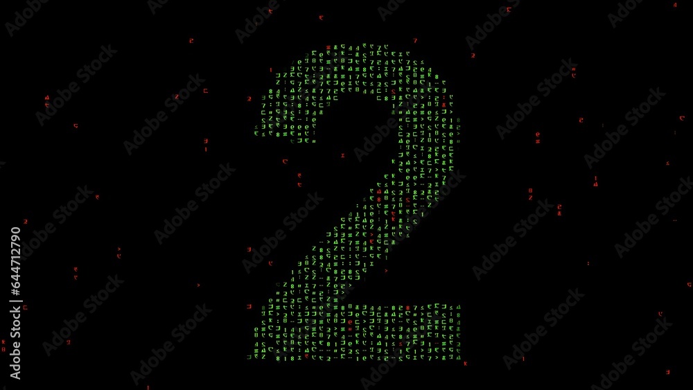 Beautiful illustration of number 2 with matrix code on plain black ...