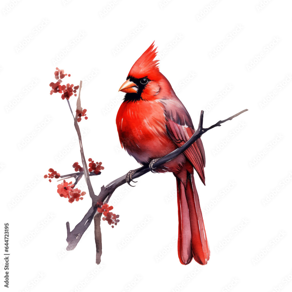 Cardinal bird watercolor clipart on transparent background. Generative ...