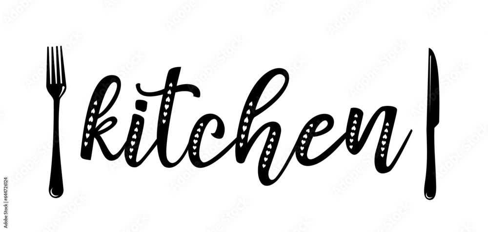 Kitchen. Vector logo. Design for poster, flyer, banner, menu cafe. Hand ...