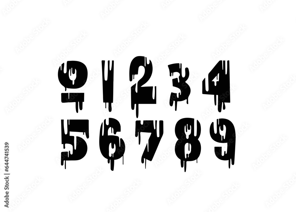 Horrible playful and creepy numbers 1,2, 3, 4, 5, 6,7, 8, 9, 0. Symbols ...