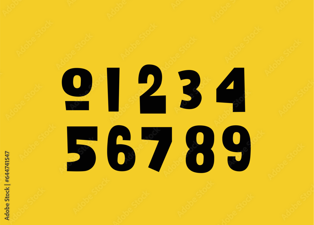 A set of cute playful simple children's numbers 1,2, 3, 4, 5, 6,7, 8, 9 ...