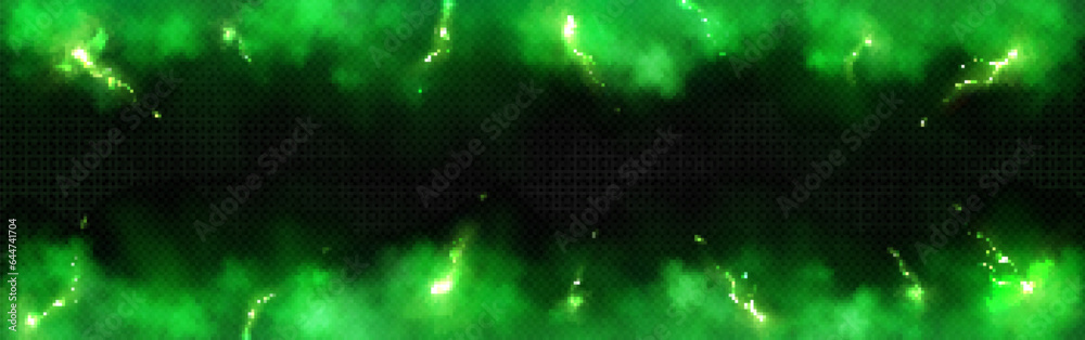 Lightning strikes in green smoke on transparent background. Vector ...