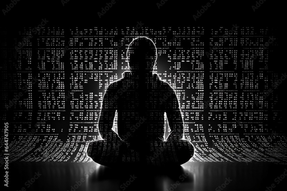 hacker silhouette. computer code. Faceless male hacker in front of ...